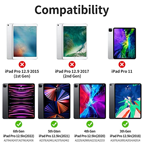 BuKoor iPad Pro 12.9 inch Case 6th/5th/4th/3rd Generation with Apple Pencil Holder, PU Leather Folio Smart Stand Magnetic Clasp Shockproof Cover for iPad Pro 12.9 2022/2021/2020/2018(Tempo Green)