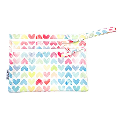 BapronBaby Sweethearts Wet Dry Bag - Waterproof Two Zipper Pockets - Reusable for Mealtime, Diapers, Stroller, Snacks, Swimsuits - Machine Washable - 11" x 9"