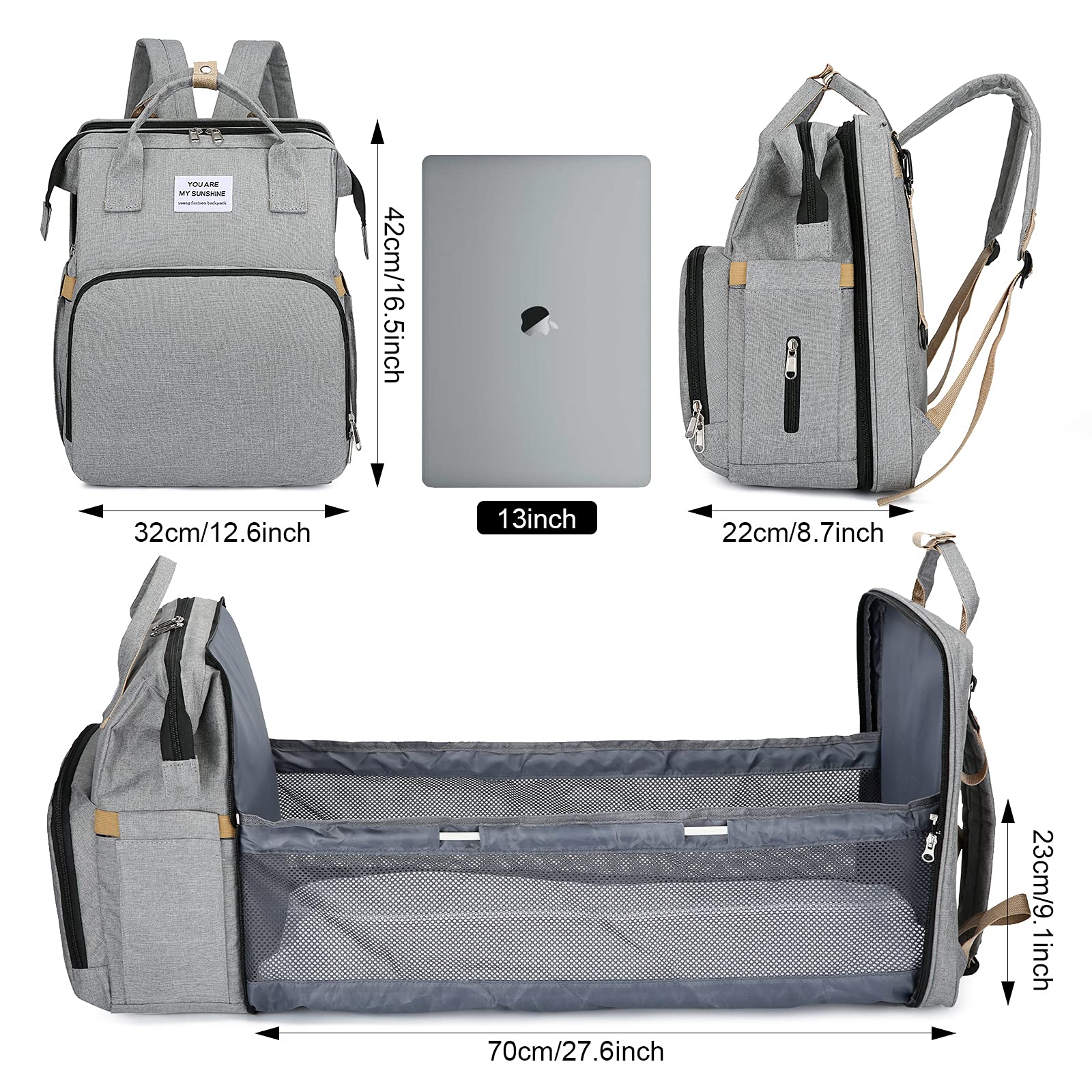 Lifecolor Diaper Bag Nappy Bags Waterproof Travel Backpack Mom Baby Care(Gray)