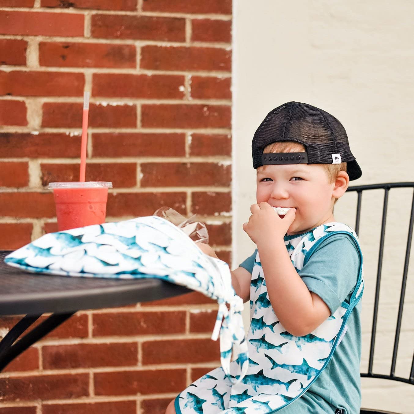 BapronBaby Shark Attack Wet Dry Bag - Waterproof Two Zipper Pockets - Reusable for Mealtime, Diapers, Stroller, Snacks, Swimsuits - Machine Washable - 11" x 9"
