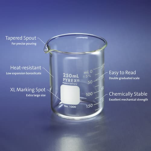 PYREX Griffin Borosilicate Glass Beaker - Low Form Graduated Measuring Beaker with Spout β Premium Scientific Glassware for Laboratories, Classrooms or Home Use - PYREX Chemistry Glassware, 1L, 2/Pk
