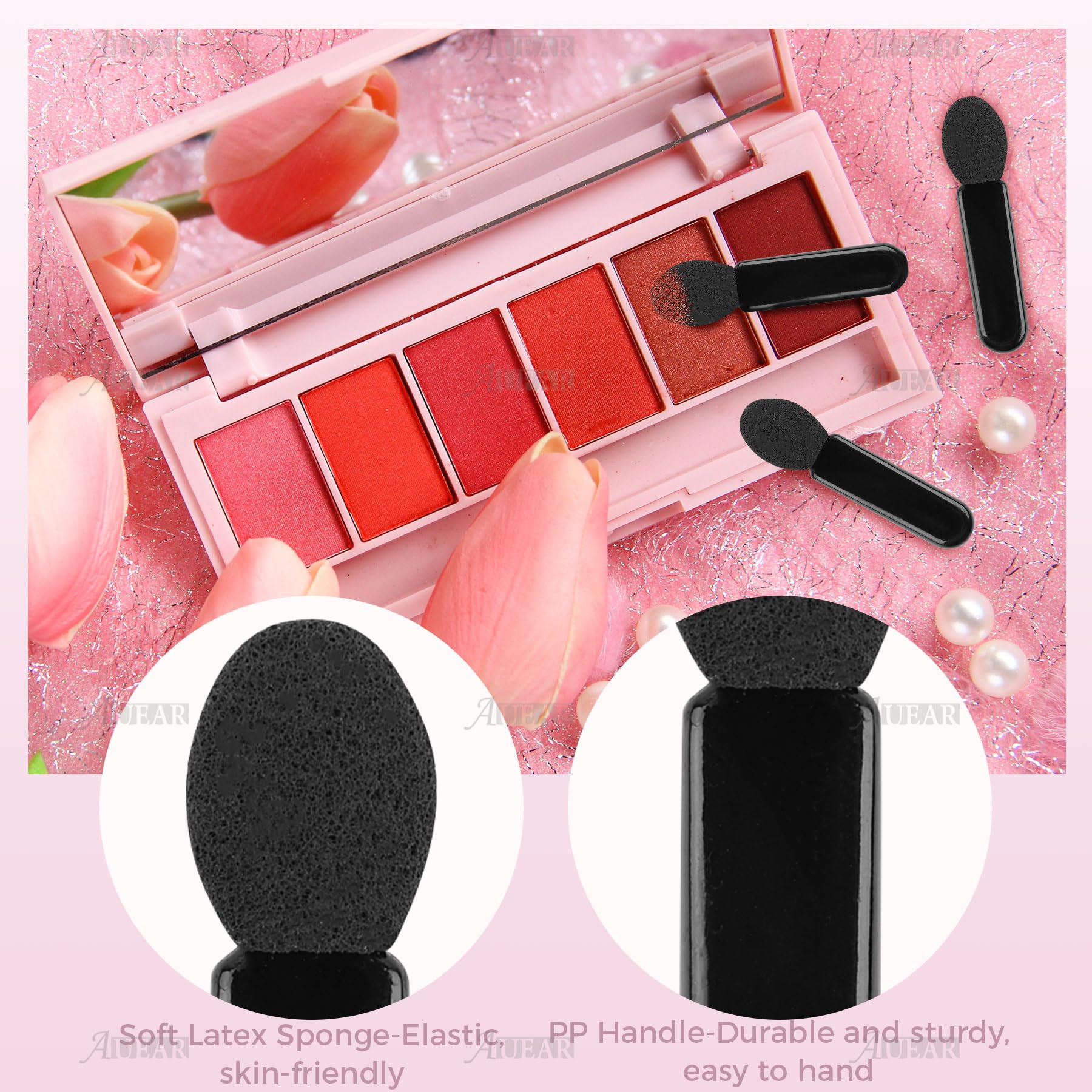 AUEAR, 50 Pack Disposable Eye Shadow Brushes Applicators Sponge Oval Tipped Dual Sides Brush Makeup Tool Black