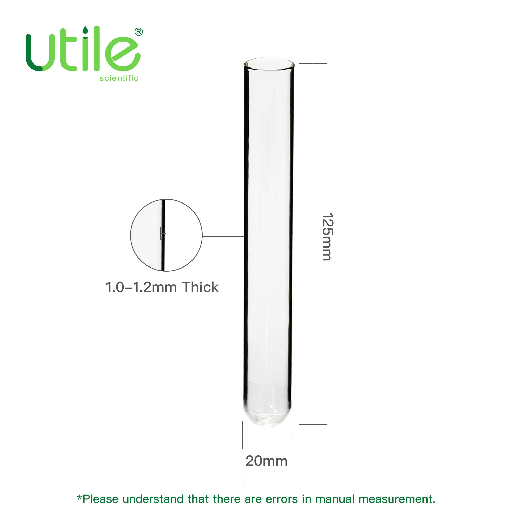 Utile 50pcs of Plain Cylindrical Glass Test Tubes, Vol.20ml, 20x150mm, Medium Borosilicate Glass Material, 4004.0135.50