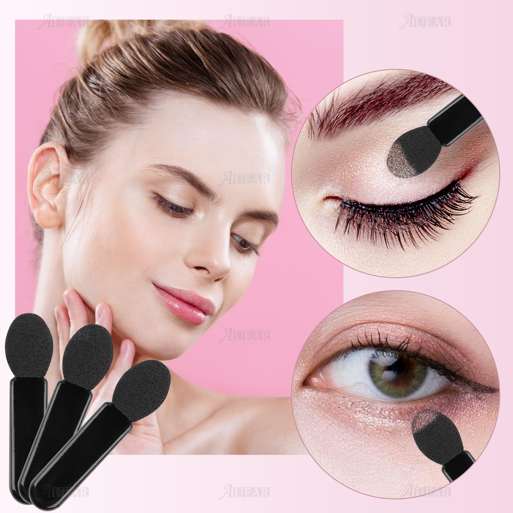AUEAR, 50 Pack Disposable Eye Shadow Brushes Applicators Sponge Oval Tipped Dual Sides Brush Makeup Tool Black