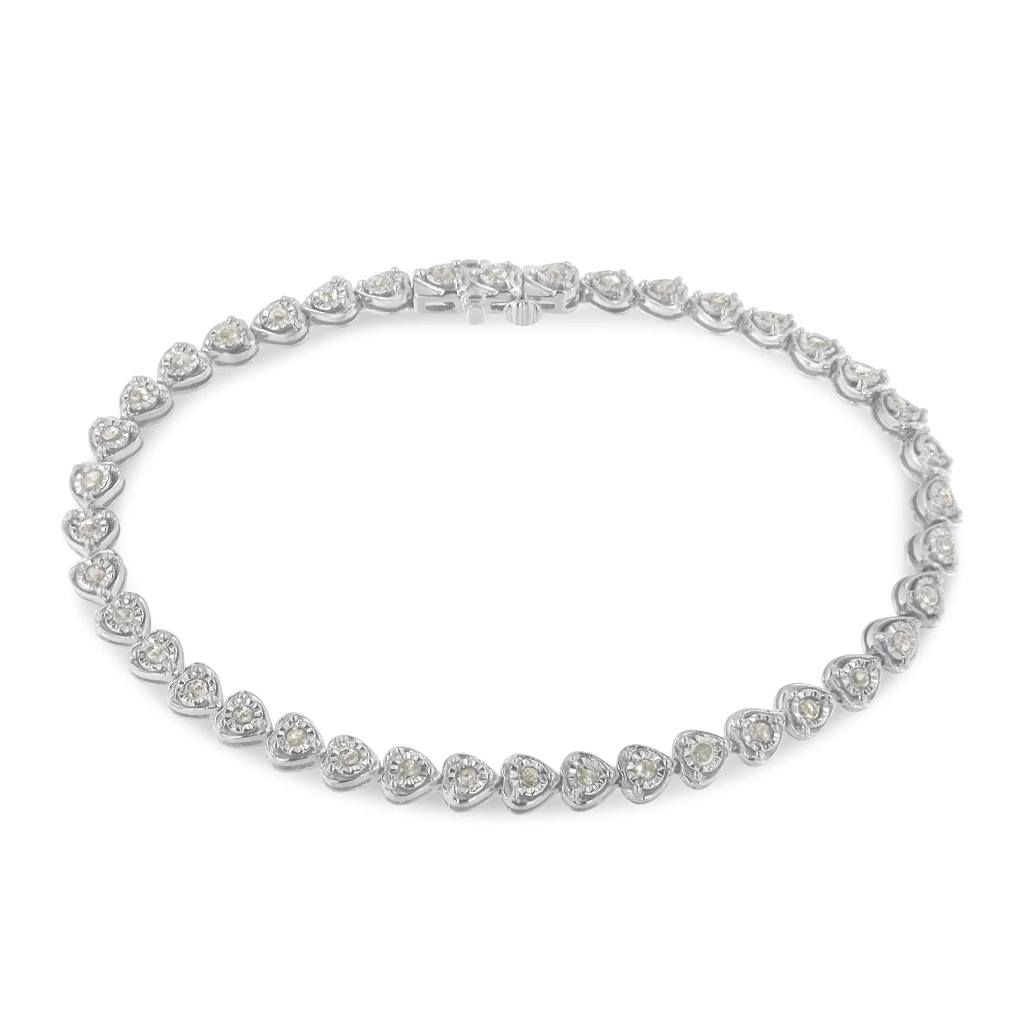 .925 Sterling Silver 1.0 Cttw Miracle Set Diamond Heart-Link 7" Tennis Bracelet (I-J Color, I2-I3 Clarity)