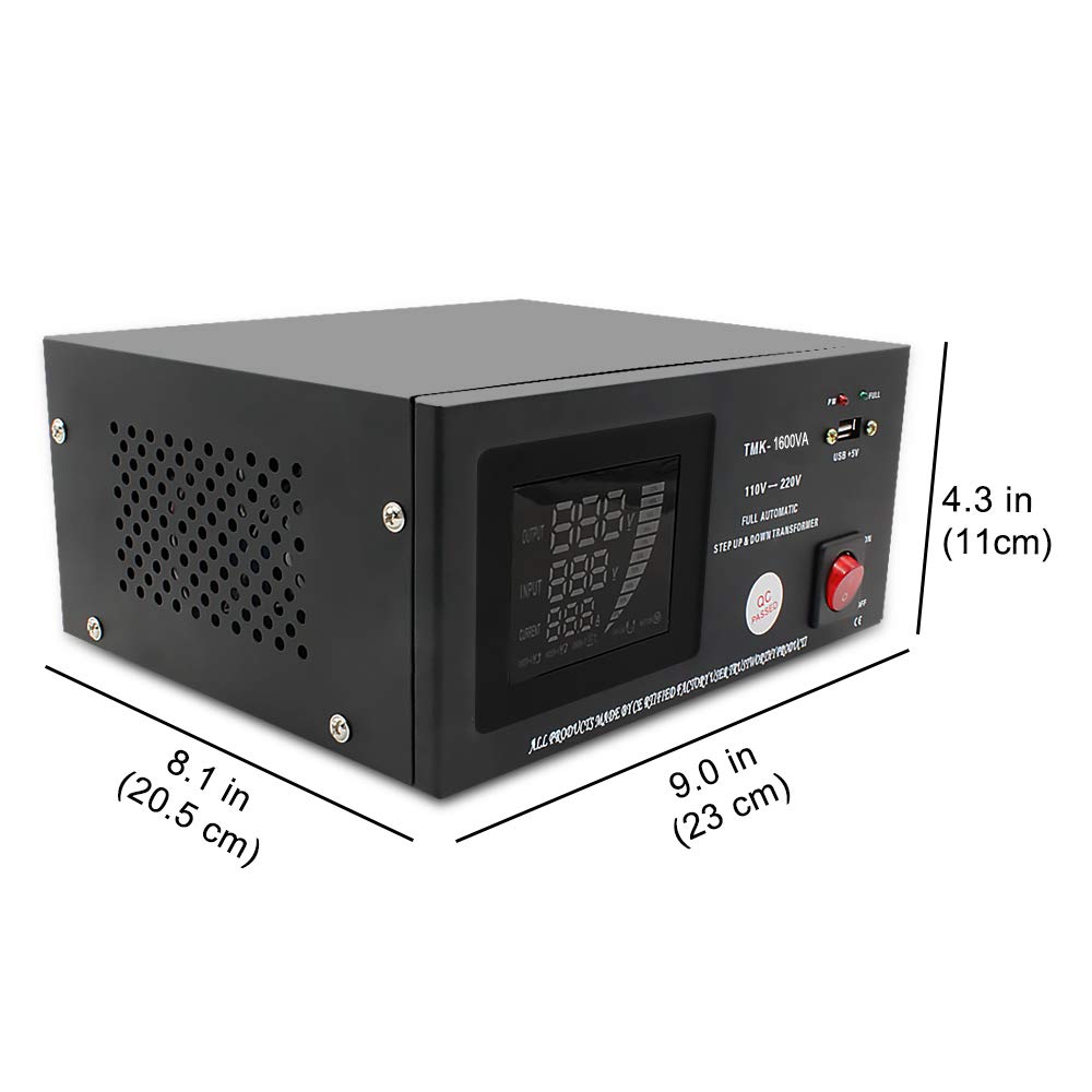 Yinleader Voltage Converter Transformer(220V to 110V, 110V to 220V) Step Up/Down Transformer Converter 110/120 Volt - 220/240 Volt - Circuit Breaker Protection (TMK-1600)