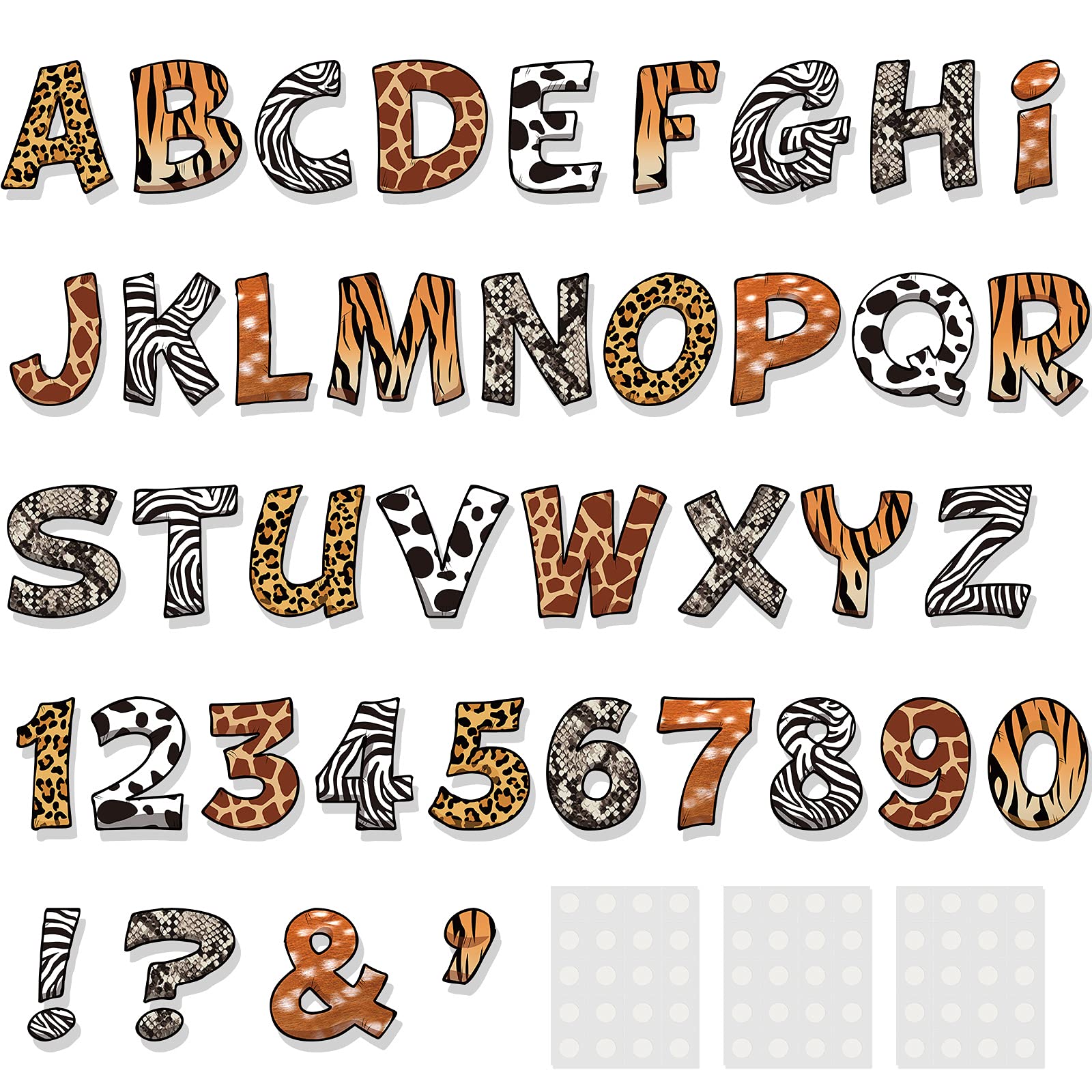 80 Sheets Animal Prints Letters Cutout Animal Print Bulletin Board Letters and Number Accents Safari Animal Texture Letters Wall Decors with Glue Point Dots for Kids Nursery School Classroom