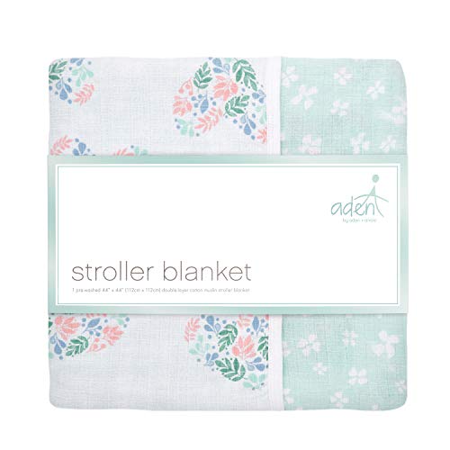 aden + anais Aden Stroller Blanket, 100% Cotton Muslin, 2 Layer Lightweight and Breathable, 27.5 x 27.5 inch, Briar Rose - Floral Heart