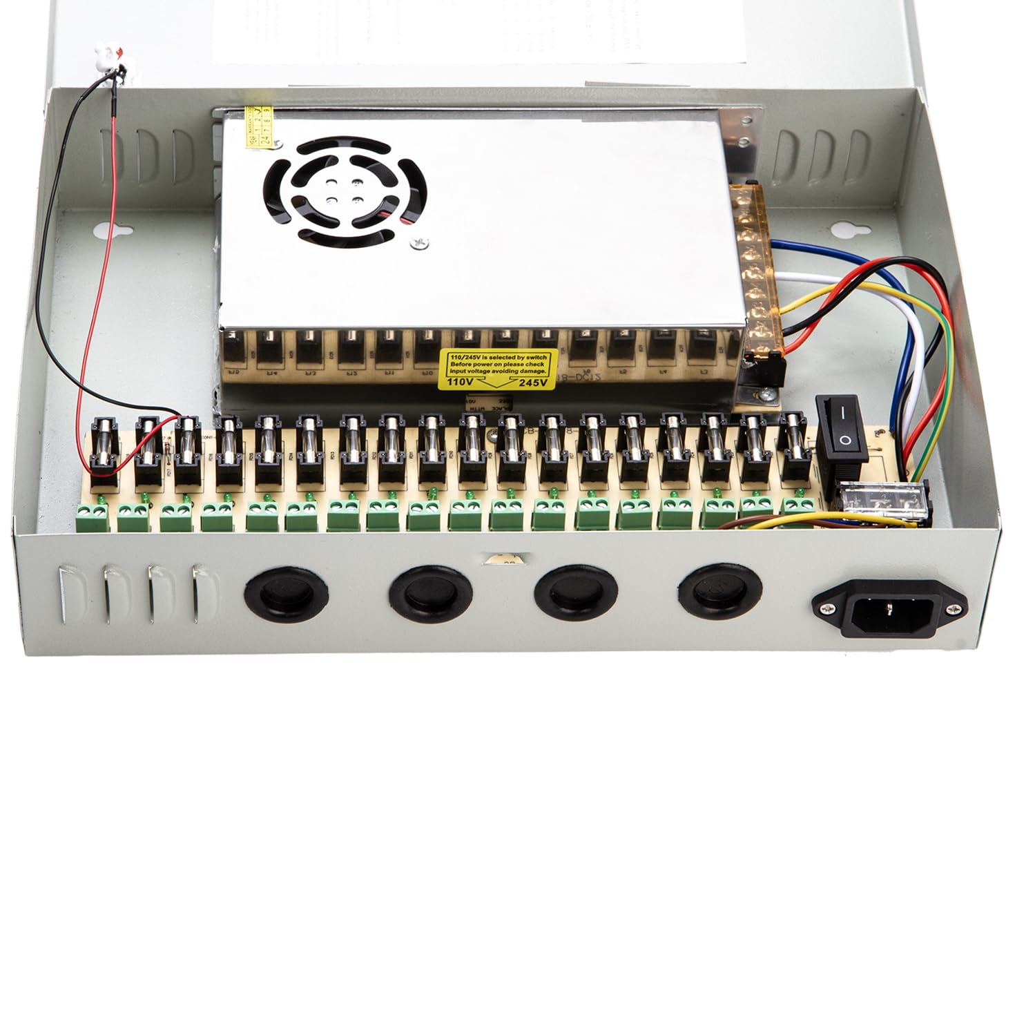 Xenocam 18 Channel Port 12V DC 20 Amp Amper with Glass Tube Fuse Distributed Power Supply Box for CCTV DVR Security System and Camera or Cameras