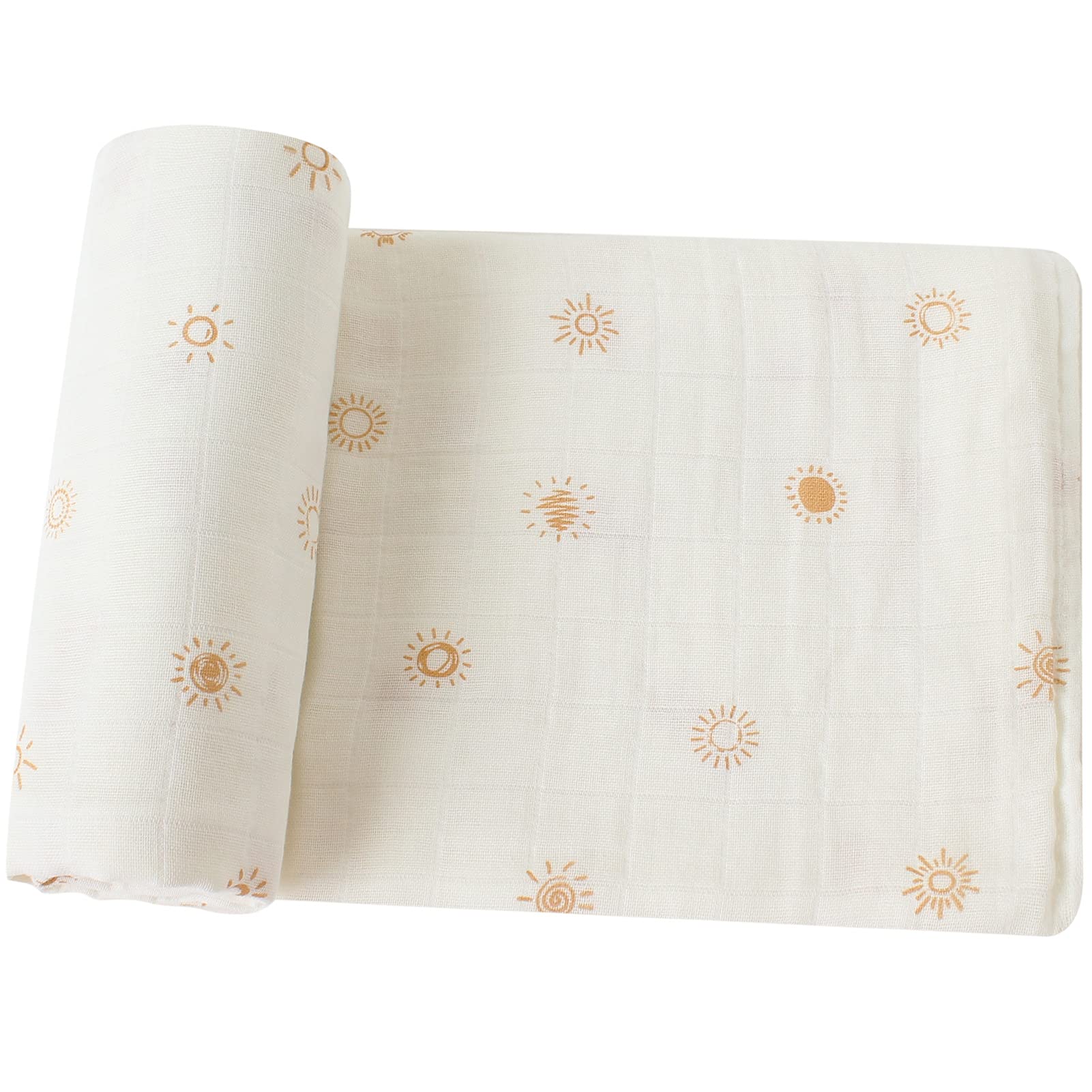 LifeTree Baby Muslin Swaddle Blankets, 100% Organic Cotton, Large 47 x 47 inches, Sunshine Print Muslin Swaddling Blanket for Boys & Girls