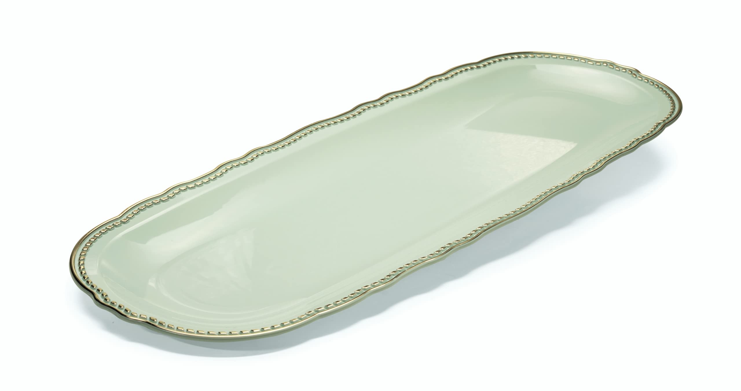 " OCCASIONS " 20 Plates Pack, Premium Disposable Wedding Party Plastic Trays 17.5'' x 6.5'' (Trays Rochelle Rochelle Seafoam/Mint & Gold)