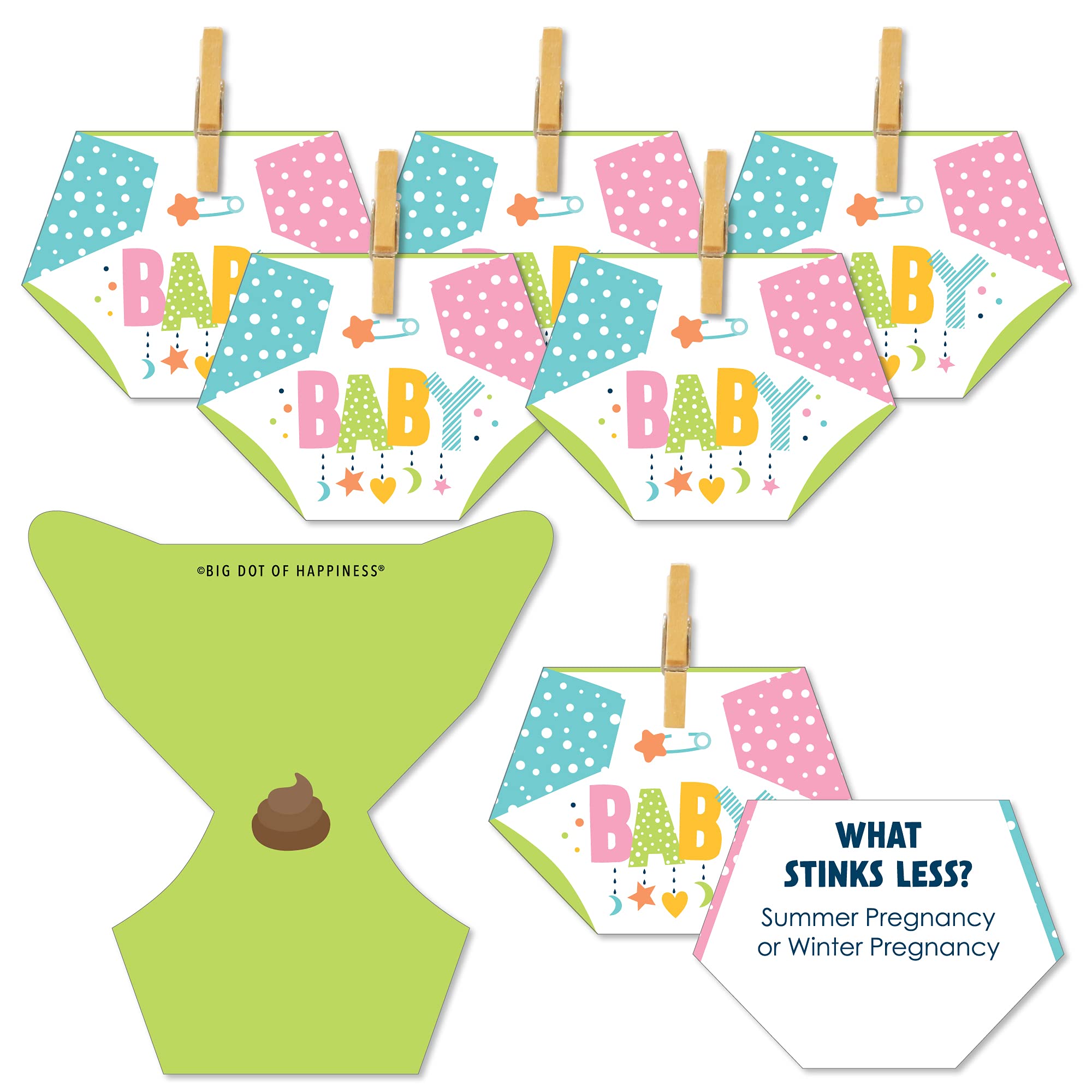 Big Dot of Happiness Colorful Baby Shower - Baby Shower Conversation Starter - 2-in-1 Dirty Diaper Game - Set of 24