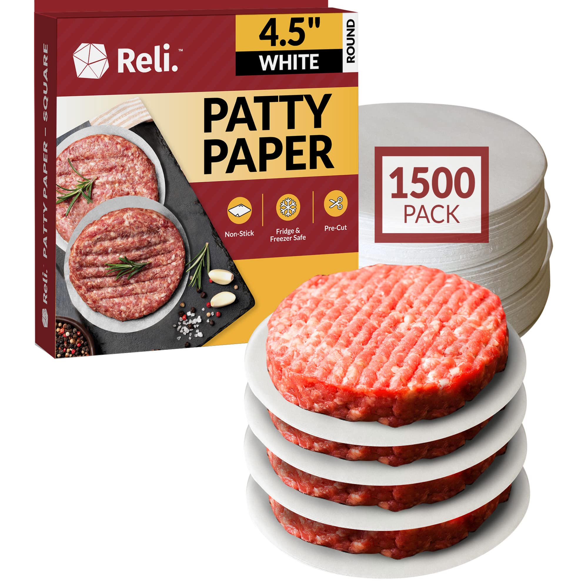 (1500 Pack) Reli. Hamburger Patty Paper (4.5 Inch Round) | Wax Paper | Food Grade Patty Paper,Parchment Paper Sheets| Non-Stick Paper for Burger Press/Separating Frozen Patties,Restaurant-Grade (4.5")