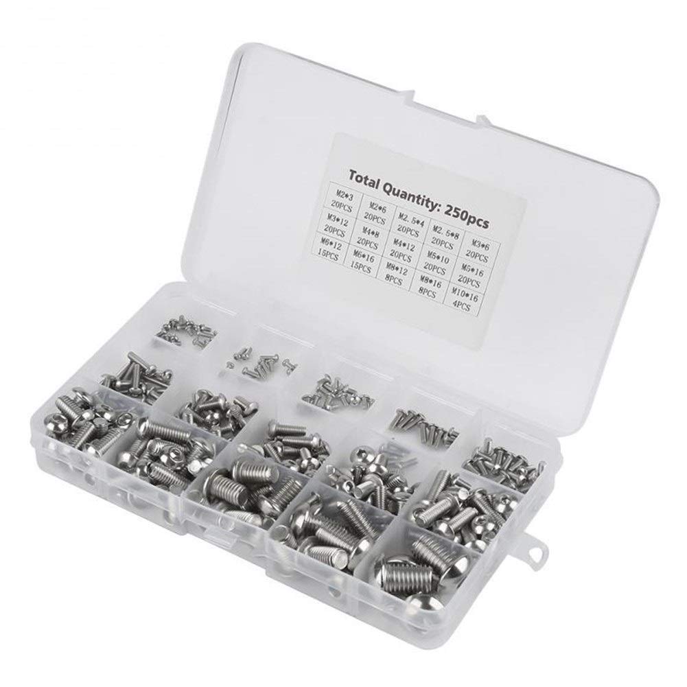 XIDUO 250pcs M2-M10 Machine Screws Stainless Steel Hex Socket Round Pan Head Screws for Laptop/Keyboard/Phone/PC Fastener Repair Tool Hardware Parts