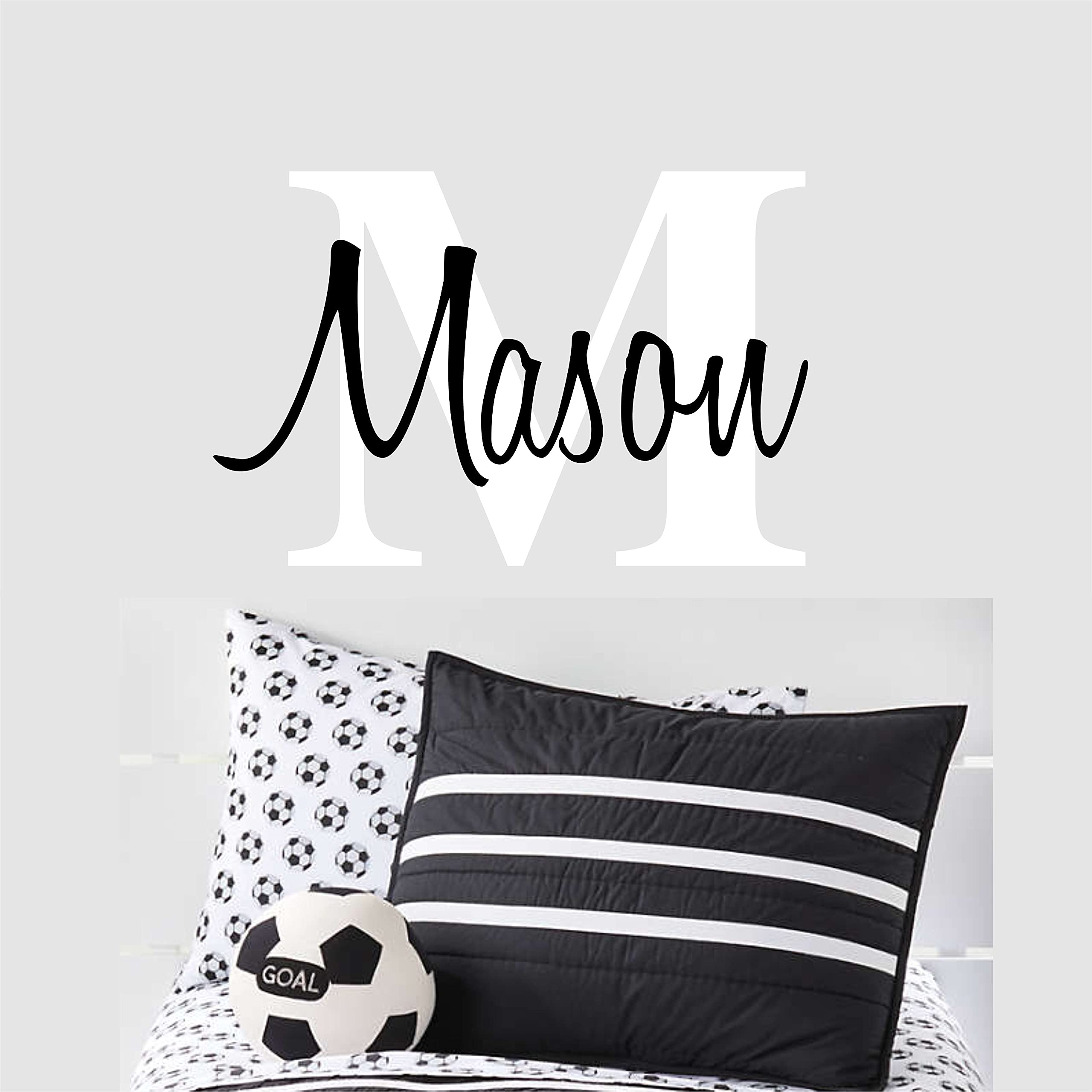 Custom Name & Initial Wall Decal- Baby Boy Girl Unisex - Nursery Decal for Home Bedroom Children - Wall Sticker (400) (22" Wide x 15" high)