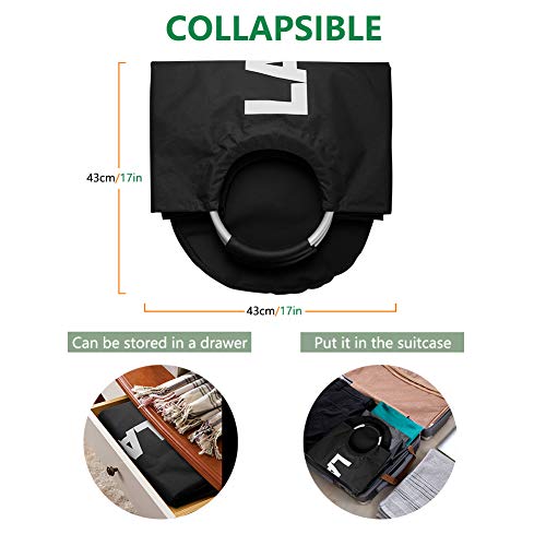 IHOMAGIC Portable Laundry Hamper, Laundry Basket with Aluminum Handle, 120L XL Foldable Washing Bin, Oxford Fabric Laundry Bag Oversize Storage Bin for Kids Toys, Blankets (XL, Black)