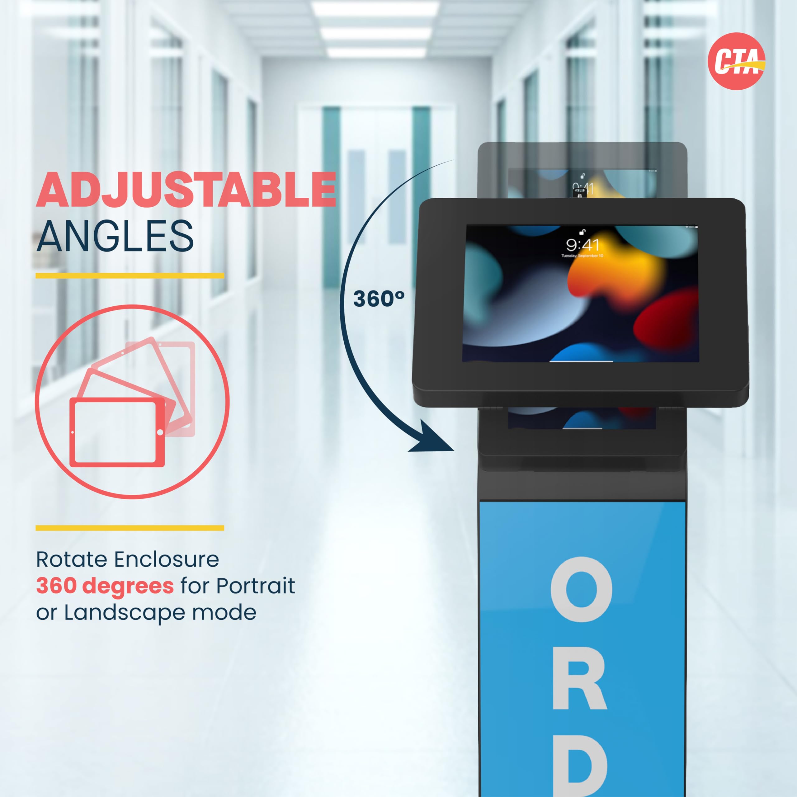 Premium Kiosk Floor Stand - CTA Locking Floor Stand Kiosk - IPad 10th Gen 10.9-Inch - IPad 7/8/9 Gen 10.2-Inch - IPad Pro 11" - IPad 5/6 Gen - Surface Go - Galaxy Tab S5E & More - Black (PAD-PARAF)