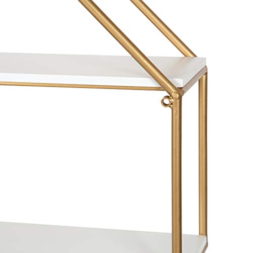 Kate and Laurel Lintz Glam Octagon Wall Shelf, 24 x 24, White and Gold, Modern 4-Tier Geometric Shelves for Wall