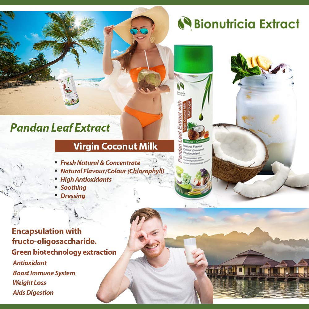 " Standardized Plant Extract Natural Asian Gourmet Baking Ingredient, Natural Flavor & Color Chlorophyll of Pandan Leaf Extract With Virgin Coconut Milk Concentrate for Bakery & Beverage (1000g)"