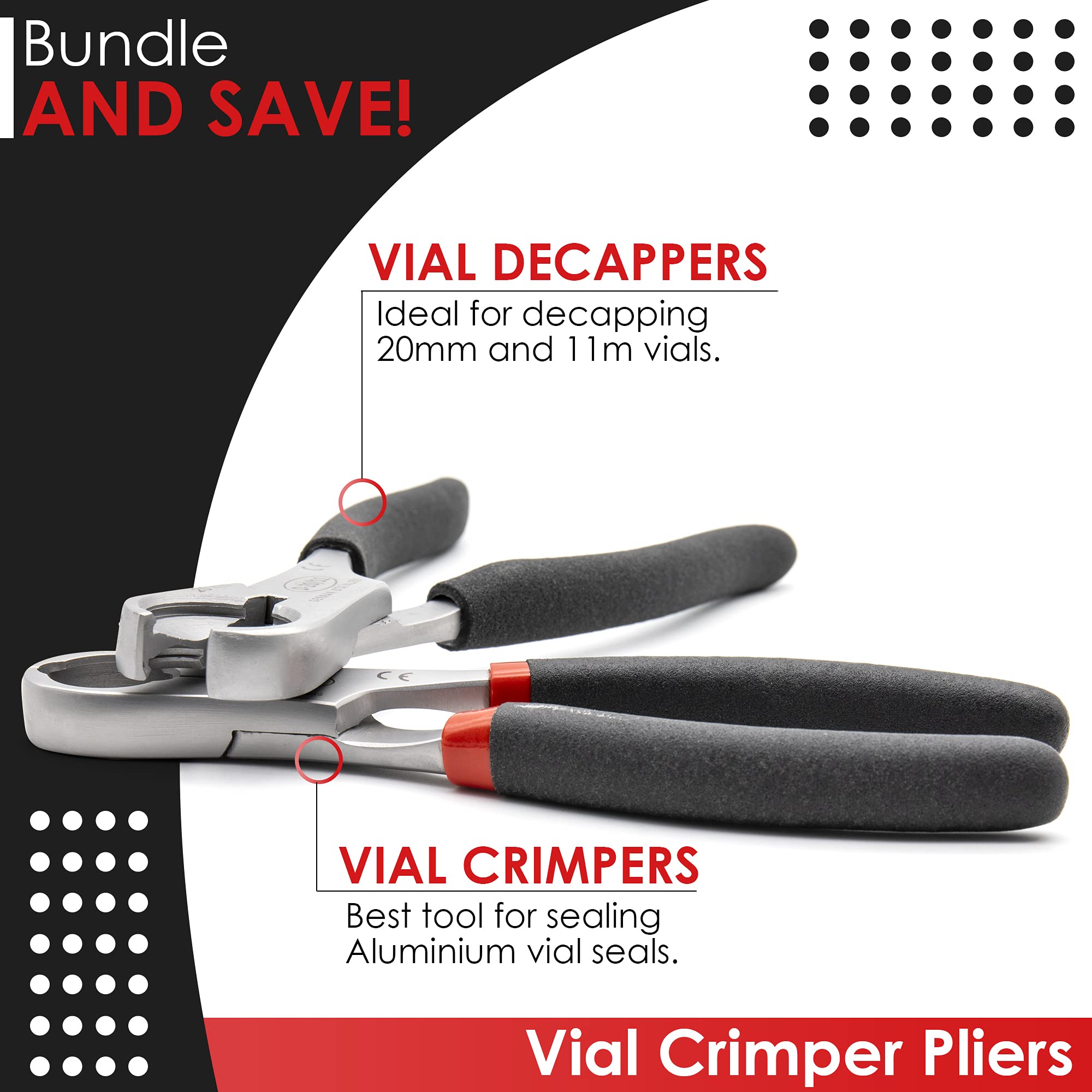 Scientific Labwares Vial Decapper and Crimper Pliers Set- Perfect for Decapping and Sealing 11mm and 20mm Vials and Bottles (13mm/20mm Decapper, 20mm Crimper)