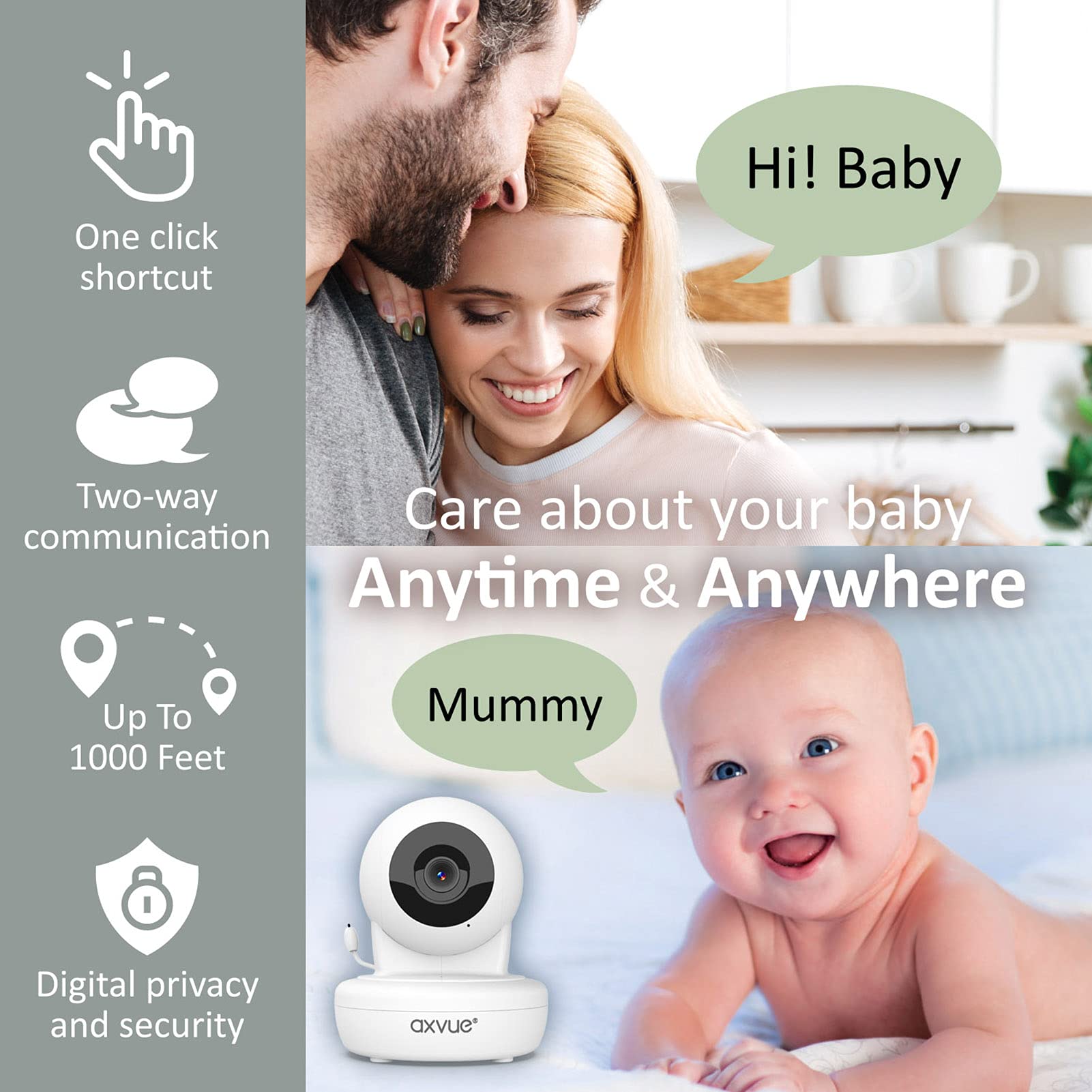AXVUE Video Baby Monitor with 4.3" LCD Screen (High Resolution) and Remote Pan-Tilt-Zoom Camera Infrared Night Vision Extended Battery Long Range 1,000 feet