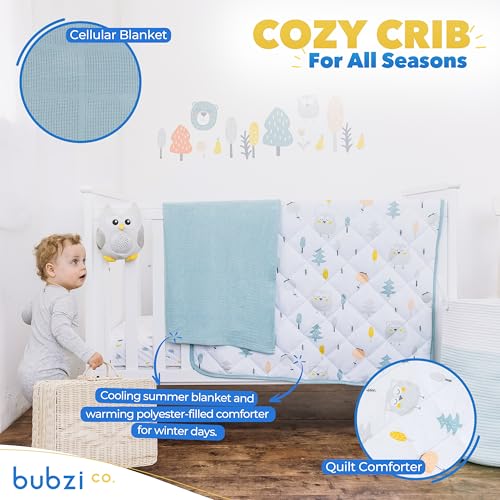 Crib Bedding Sets for Boys 5 Pieces Includes Baby Crib Sheets x2, Cotton Quilt, Baby Blanket & Bonus Wall Decal Set