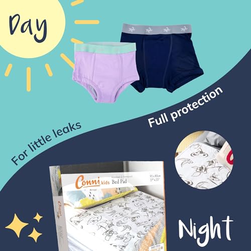 CONNI Kids Training Boxer Pants Soft Shorts Reusable Toddler Potty Training Underwear Waterproof Easy Pull Up Youth Incontinence Aqua Sizes 8-10