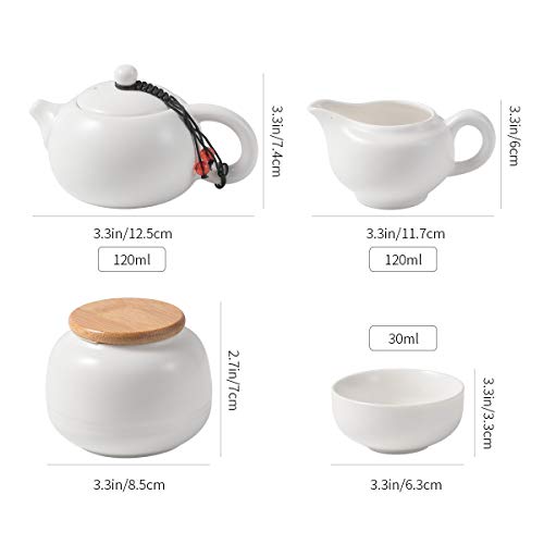 Lyty Chinese Tea Pot Cup Set with Tray Infuser - Travel Ceramic Tea set Porcelain Teapot, Portable All in One Gift Bag for Outdoor Picnic Business Hotel (White)
