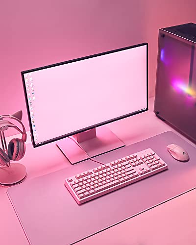KECOP Baby Pink USB Wire Keyboard with Rainbow LED Backlight Full 104 keys Water-Resistant Mechanical Feeling Game Keyboard for Desktop, Computer, PC (Baby Pink)