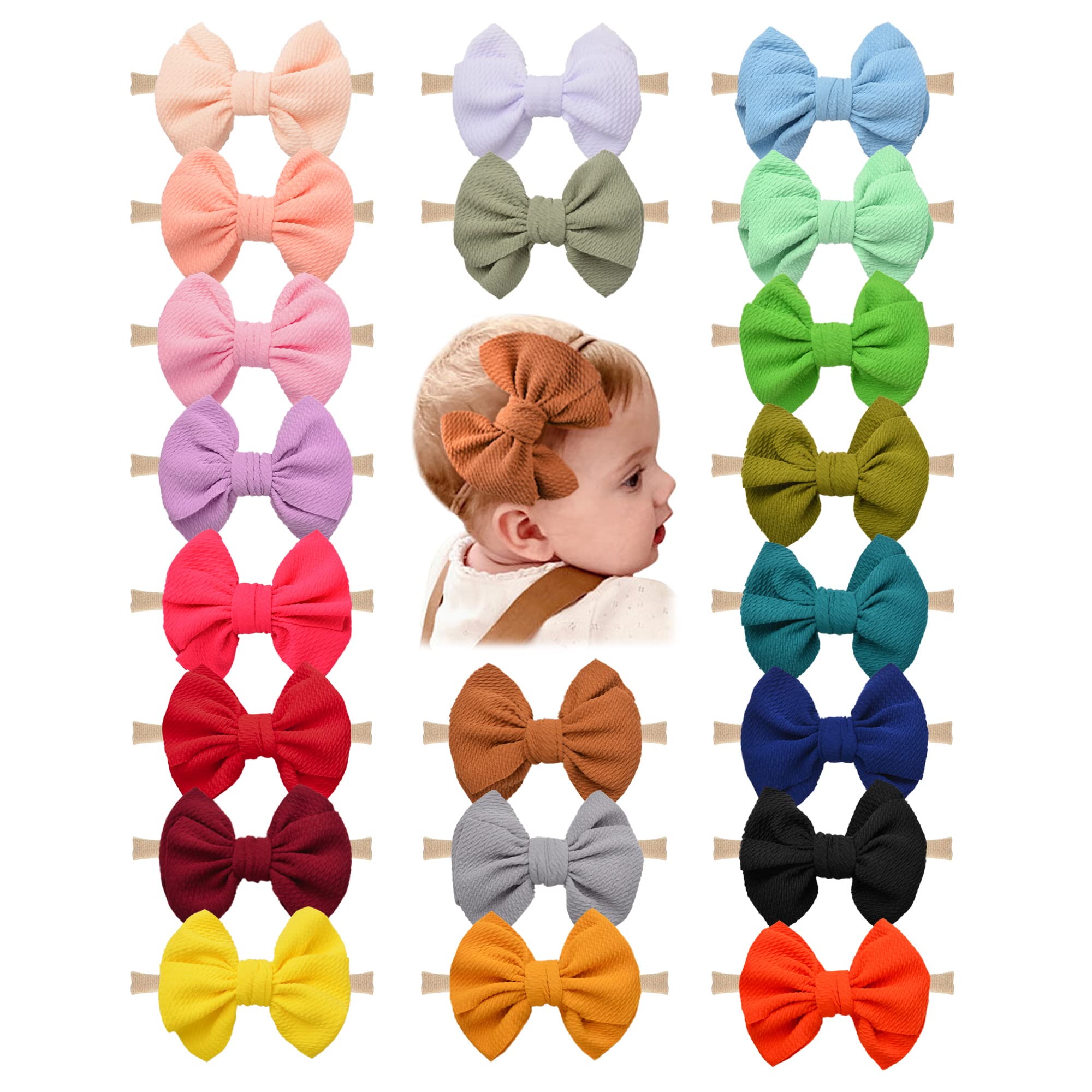 Prohouse 21 PCS Big Bows Baby Nylon Headbands Hairbands Hair Bows Elastics for Baby Girls Newborn Infant Toddler Child Hair Accessories