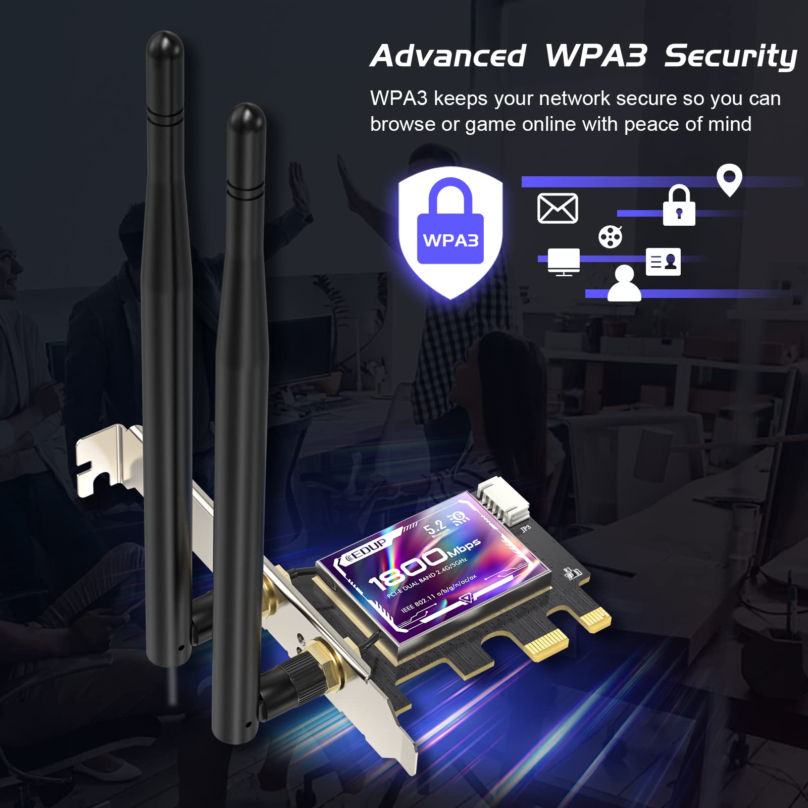 PCIE WiFi 6 Card AX1800M Bluetooth 5.2 Adapter for Desktop PC, EDUP LOVE 2.4GHz/5.8GHz Dual Band Wireless PCI Express Internal Network Card Support Windows 10/11 64-bit