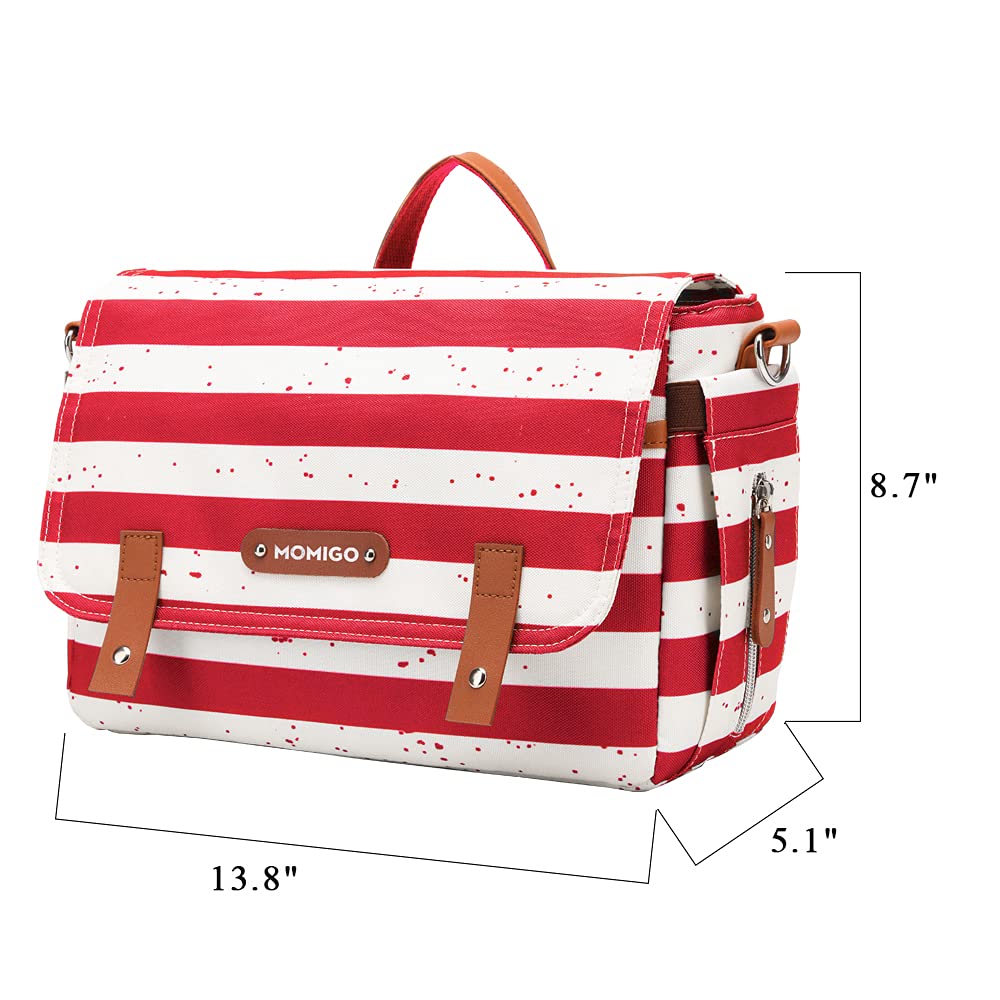 Baby Diaper Stroller Bag - Diaper Caddy Tote Baby Stroller Bag Nursery Storage Bin for Diapers, Wipes & Toys Diaper Bag With Stroller Hooks, Classic Stripes (Red)