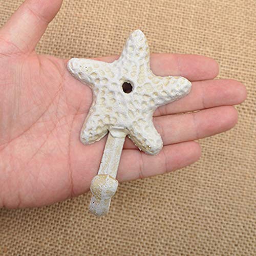 MY MIRONEY White Starfish Single Hook Sea Star Shaped Wall Hooks Coat Key Hat Towel Robe Hooks Wall Hangers Wall Mounted Decorative Hooks with Screws Pack of 3