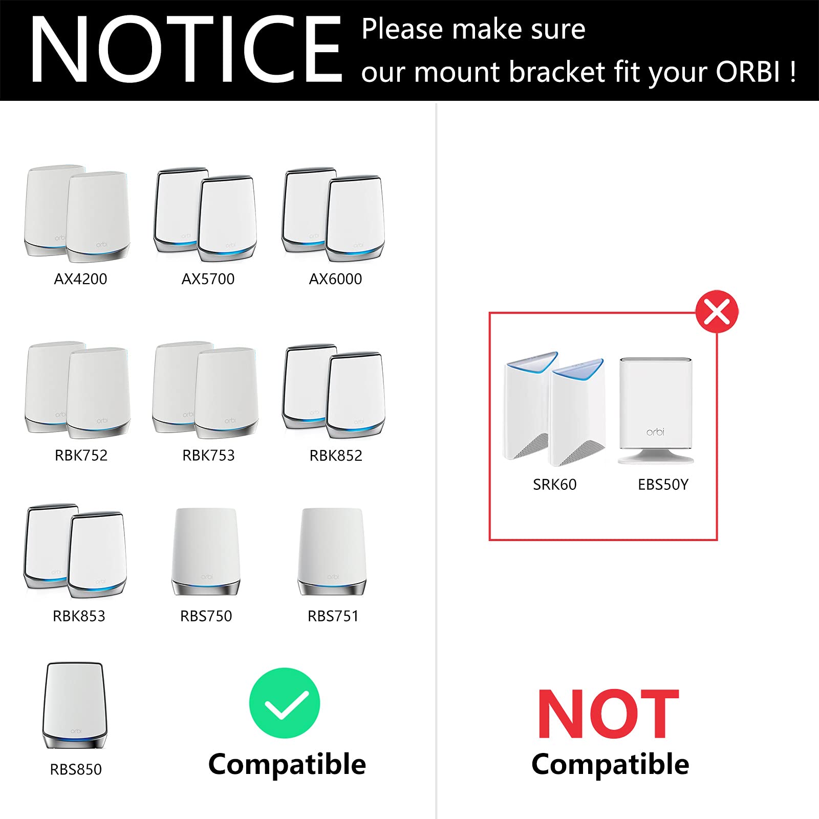Orbi WiFi 6 Wall Mount Holder,Wall Mount Holder for Orbi Tri-Band Mesh WiFi 6 Router(RBK850)(RBK852)(RBK853)/(RBS750)(RBS751)(RBK752)(RBK753)/(AX4200)(AX5700)(AX6000) Orbi Mesh WiFi 6 System (2PCS)