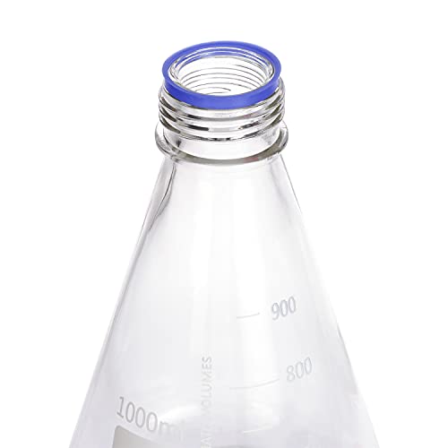 Moonetto 3 Pack 1000ml Narrow Mouth Graduated Lab Erlenmeyer Glass Flask with Orange Screw Cap