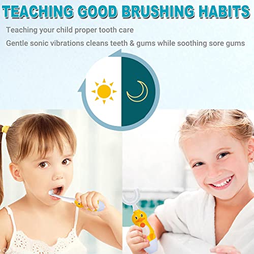 Caromolly Kids U-Shaped Electric Toothbrush, Automatic Massage Toothbrush with U-Type, Cartoon Modeling Toothbrush with Three Types of Brush Heads,Battery Operated,Small for 2-6 Years,Yellow,1 Pack