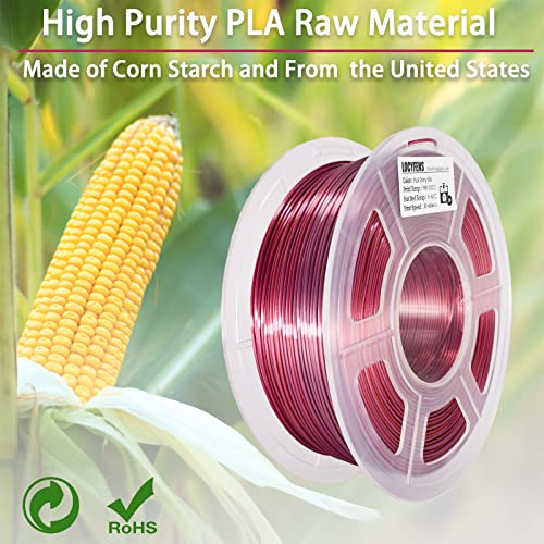 (2 Items) 1kg Silk Silver Shiny Red & 1kg Vintage Metal Rainbow PLA Filament, 3D Printer Filament, PLA Filament 1.75mm +/- 0.02mm