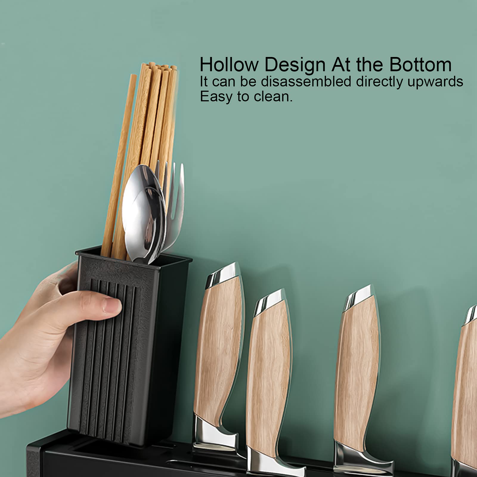 HST Kitchen Knife Holder for Wall, Stainless Steel Knife Blocker without knives,15.78 Inches Kitchen Knife Storage Organizer, Black