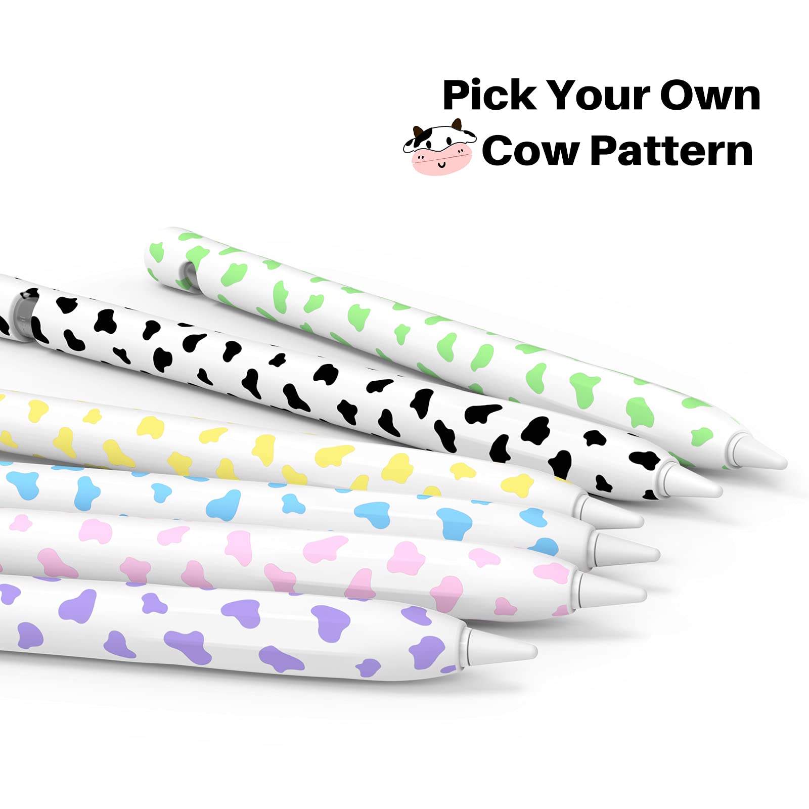 NIUTRENDZ Cow Print Case for Apple Pencil 1st Generation Case Cover Silicone Protective Sleeve Accessories with Apple Pencil Tips Cover & Cable Adapter Tether (Black)
