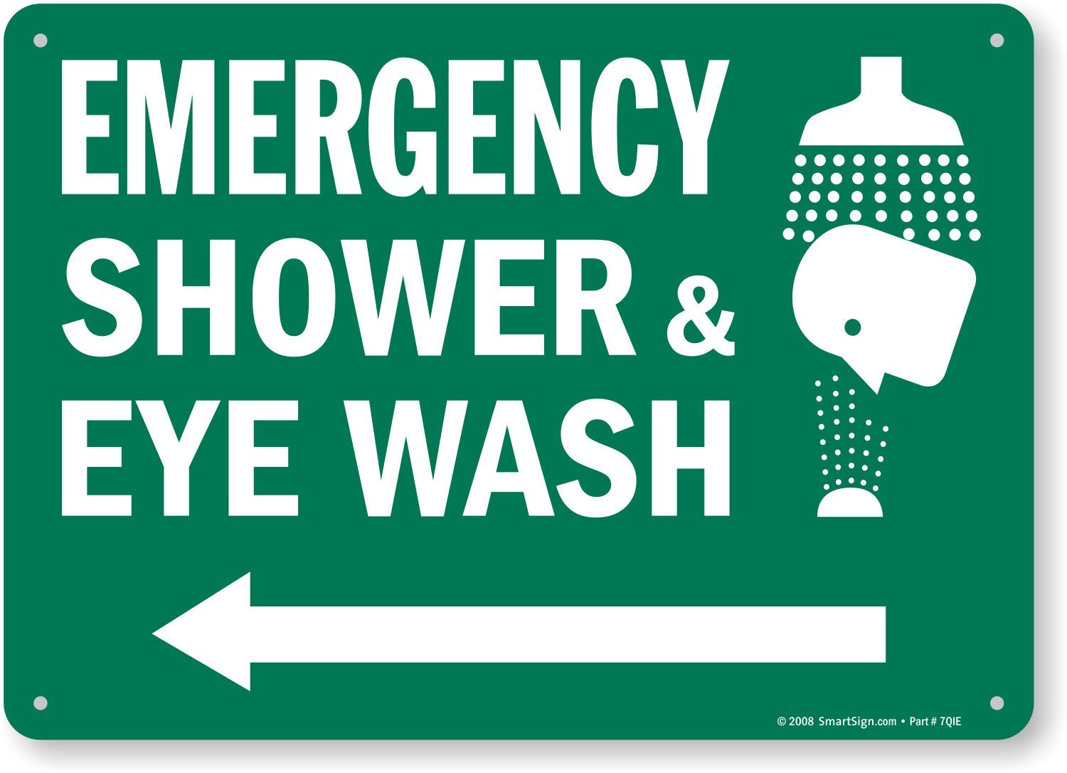 "Emergency Shower & Eye Wash" Sign with Left Arrow by SmartSign | 10" x 14" Aluminum