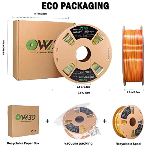 (2 Items) PLA Filament 1.75mm, 3D Printer Filament Silk Black Purple Green Blue and Red Purple Blue with Tri-Colors Rainbow PLA Filament Red-Yellow-Blue, Silk PLA Filament 1kg+4 * 200g