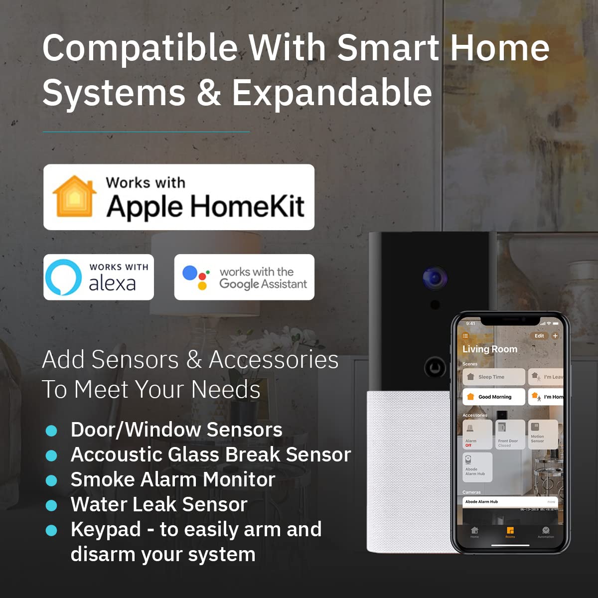 Abode Iota All-in-One Security Kit with Integrated Camera, Alarm, Key Fob, Motion & Door/Window Sensors - DIY Installation - Optional Professional Monitoring - Works with HomeKit, Alexa & Google Home