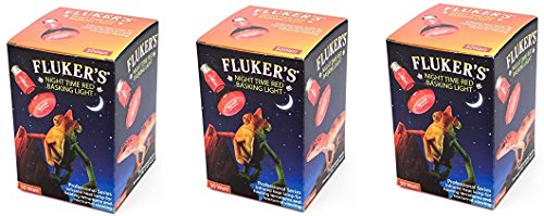 (3 Pack) Fluker's Red Night Time Infrared Heat Lamp Basking Spotlight for Reptiles - 50 Watt