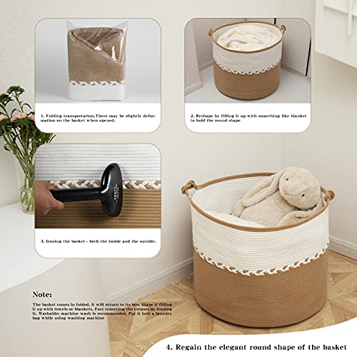 KEBEIYA Large23.62x17.31x23.62 inch Blanket Storage Basket, Woven Baby Laundry Basket with Built-in Handles for Blanket Storage, Nursery Basket Soft Storage Bins