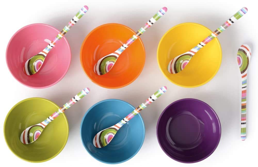 "French Bull Melamine Assorted, Tablespoon, Spoon, Set of 4 for Coffee, Milk Powder, Seed, Spices, Ice Cream, Yogurt, Stirring, Mixing, Sugar, 7"" Dessert, Multi" (72612)