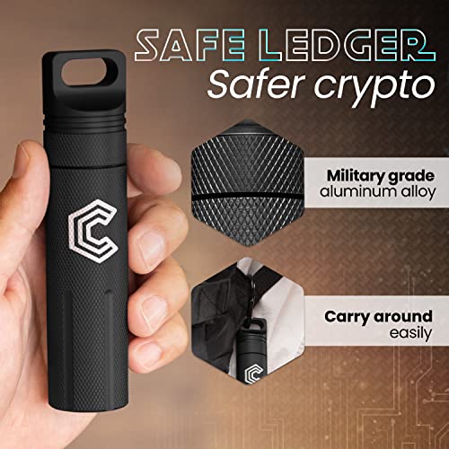 CryptoPod Ledger Nano Case - Fits Nano S/X/S Plus & Yubikey USB - Aluminum Alloy, Fire Resistant & Waterproof - Protective Cold Wallet Storage for Cryptocurrency Device Storage (Black)