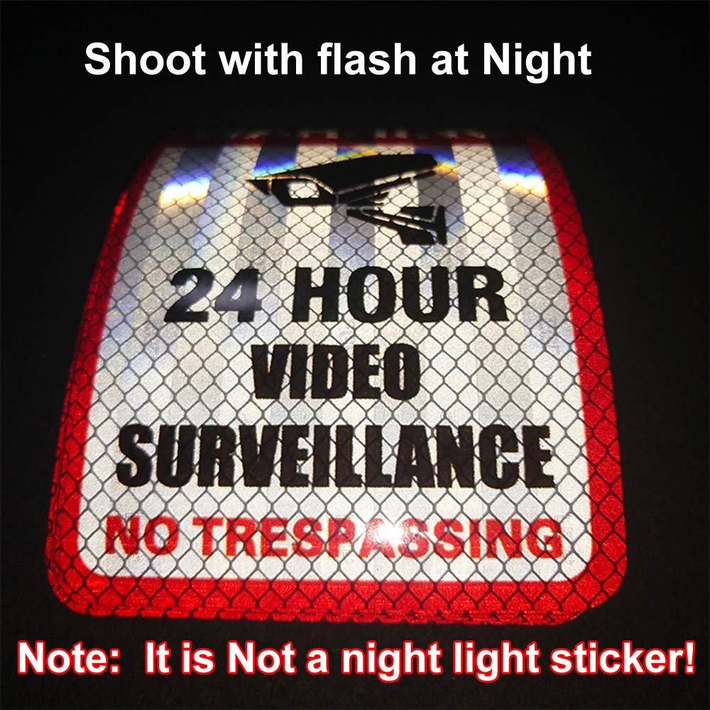 5 Pack Video Surveillance Sign Reflective Sticker Decal Self Adhesive 5.9" x 4", No Trespassing Warning Sign for Home Business CCTV Security Camera, UV Protected & Waterproof, Indoor & Outdoor Use