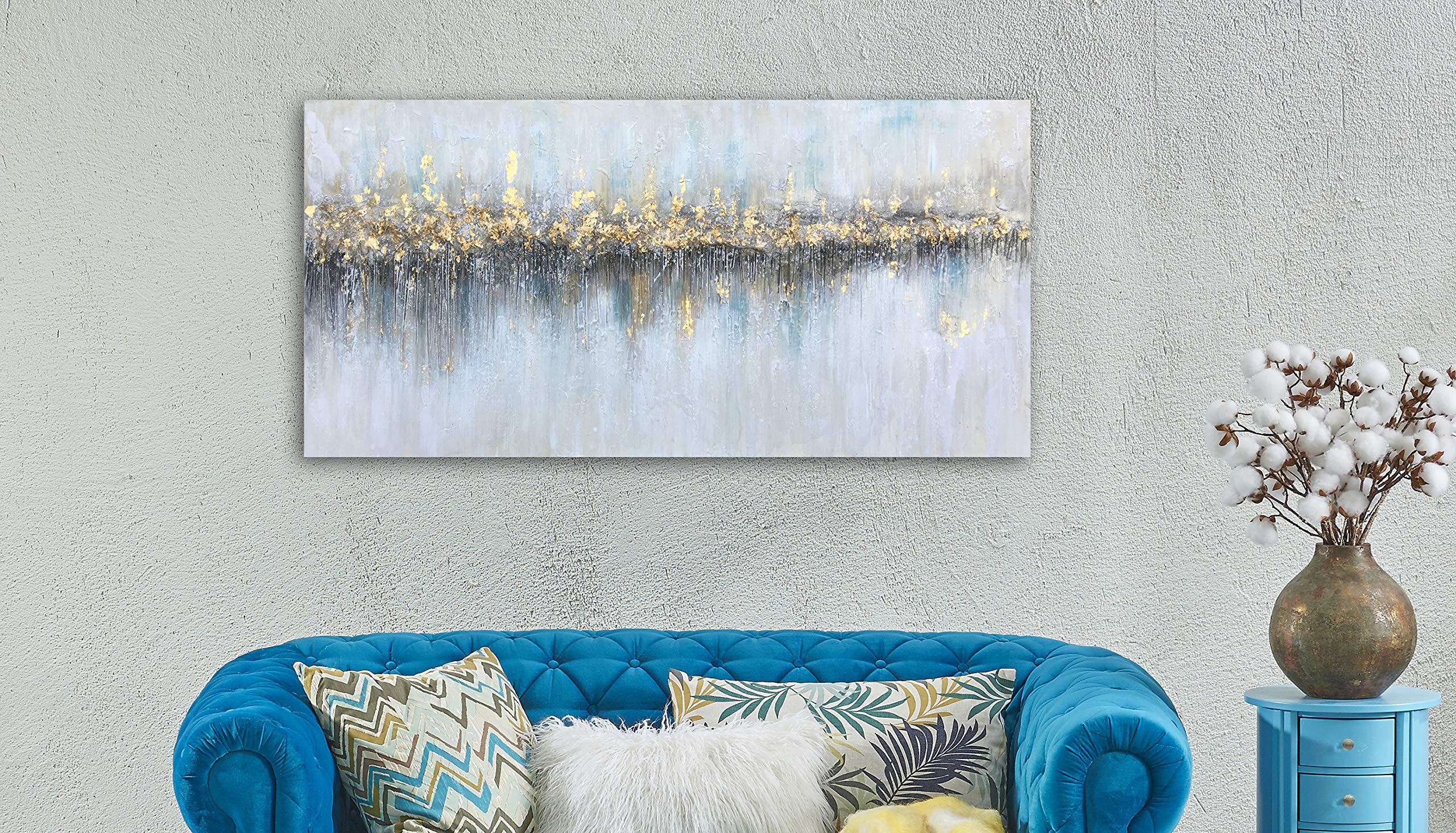 "Glowing from Afar" Oil Painting Prints on Wrapped Canvas, Wall Art Decoration for Office Living Room Bedroom, 47x23.5 inch