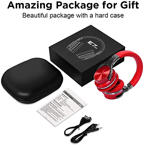 meidongg Active Noise Cancelling Headphones Bluetooth Headphones with Microphone Deep Bass Wireless Headphones Over Ear, Comfortable Protein Earpads, 30 Hours Playtime for TravelWork (Red)