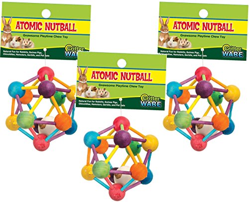 (3 Pack) Ware Manufacturing Wood Atomic Nut Ball Pet Toys for Small Pets - Large